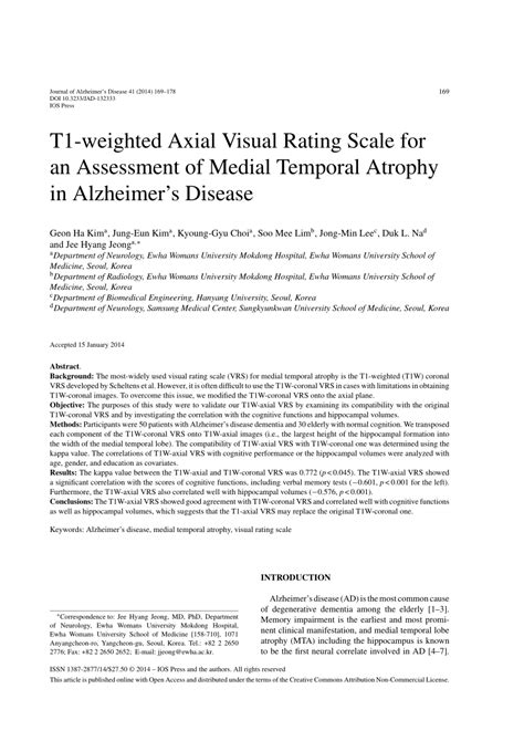 Pdf T1 Weighted Axial Visual Rating Scale For An Assessment Of Medial Temporal Atrophy In
