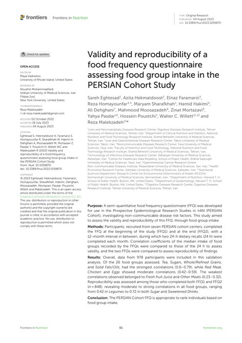 Pdf Validity And Reproducibility Of A Food Frequency Questionnaire Assessing Food Group Intake