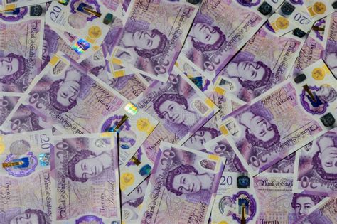 20 Pound Sterling Bank Notes Closeup View Business Background 2