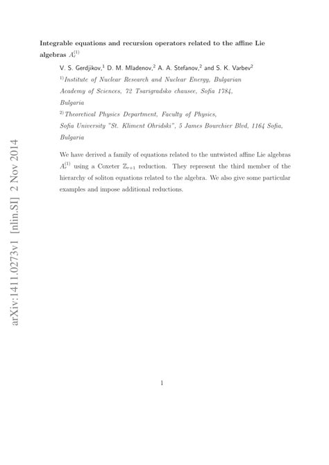 Pdf Integrable Equations And Recursion Operators Related To The