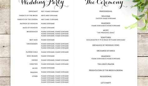 Christian Wedding Order Of Service Template Byron Printable Wedding