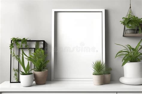 Rectangular Vertical Frame Mockup In Scandi Style Interior Generative Ai Stock Illustration