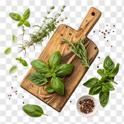 흰색 배경에 신선한 바질 잎과 허브가있는 목재 커팅 보드 나무 도마 신선한 바질 잎이있는 목재 절단판 도마 Png 일러스트 및 이미지 에 대한 무료 다운로드 Pngtree