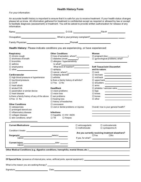 43 Medical Health History Forms Pdf Word Templatelab