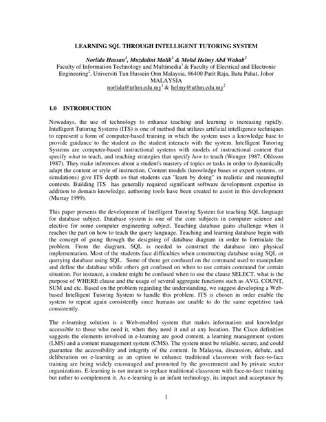pdf learning sql through intelligent tutoring system