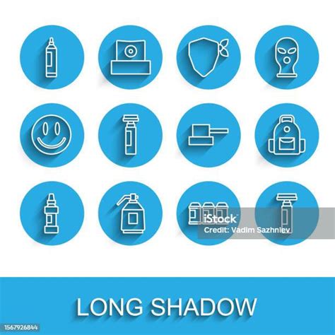 라인 마커 펜 페인트 스프레이 건 캔 학교 배낭 및 스프레이 노즐 캡 아이콘을 설정합니다 벡터 가방에 대한 스톡 벡터 아트 및 기타 이미지 Istock