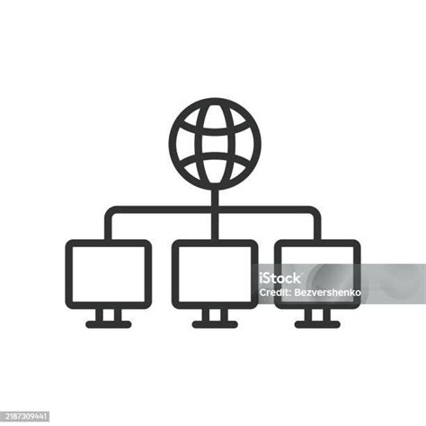 사무실 연결 라인 디자인의 아이콘 연결 사무실 네트워크 통신 협업 거리 기술 통하고 있는 백색 배경 벡터 연결 사무소 편집 가능한 획 아이콘 네트워크 서버에 대한 스톡 벡터