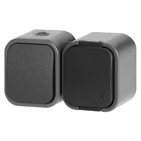 Surface Mounted Single Pole Switch Single Socket 2p E B2 Ip54 Gwn B2 Gray Black