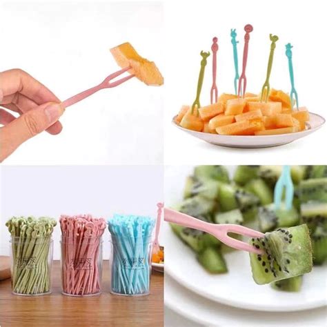 Zh295 50pcs Cute Fruit Fork Set Plastic Disposable Fruit Sign Home Cake Vegetable Salad Small