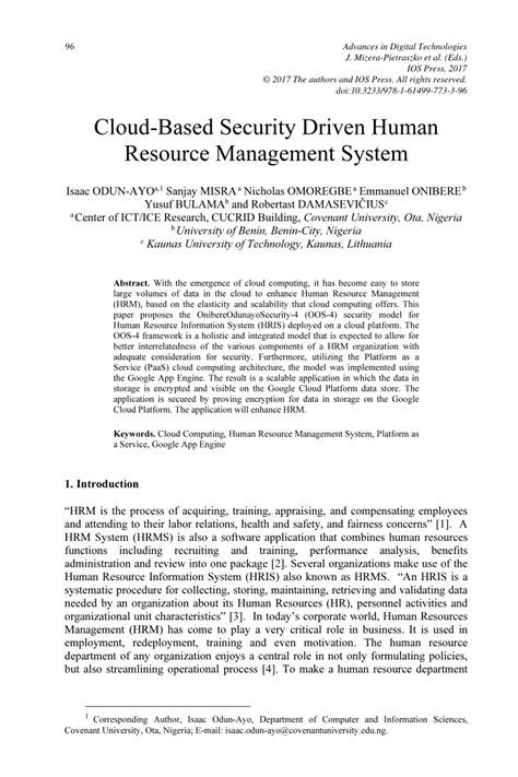 Pdf Cloud Based Security Driven Human Resource Management System