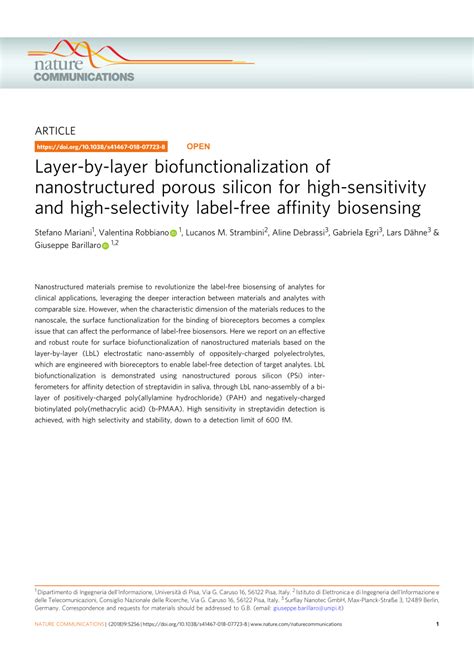 Pdf Layer By Layer Nano Assembly Of Charged Polyelectrolytes For Label Free Optical Biosensing