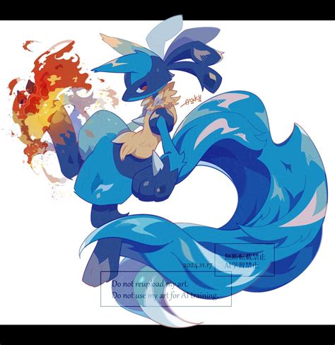 Auko Lucario Nintendo Pokemon Highres 1other Black Hair Blue Fur