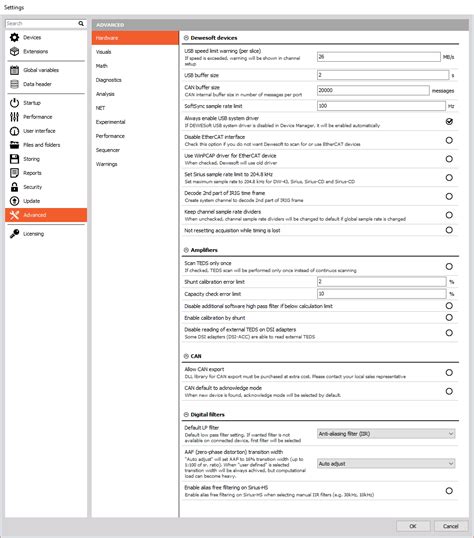Advanced Settings Options Dewesoft X Manual En