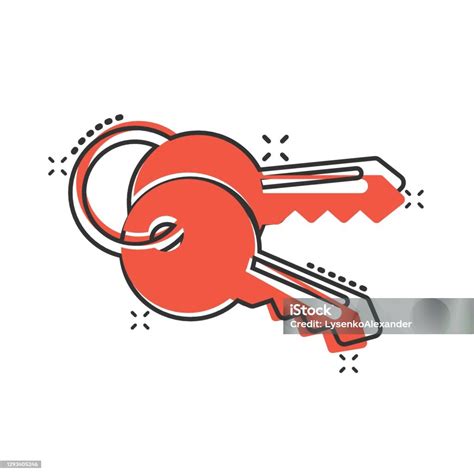 코믹 스타일의 키 아이콘 흰색 격리 된 배경에 암호 만화 벡터 그림 액세스 스플래시 효과 비즈니스 개념 가까운에 대한 스톡 벡터