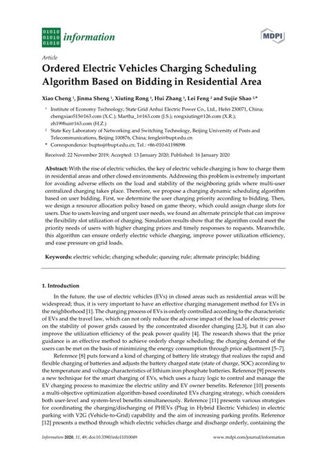 Pdf Ordered Electric Vehicles Charging Scheduling Algorithm Based On Bidding In Residential Area