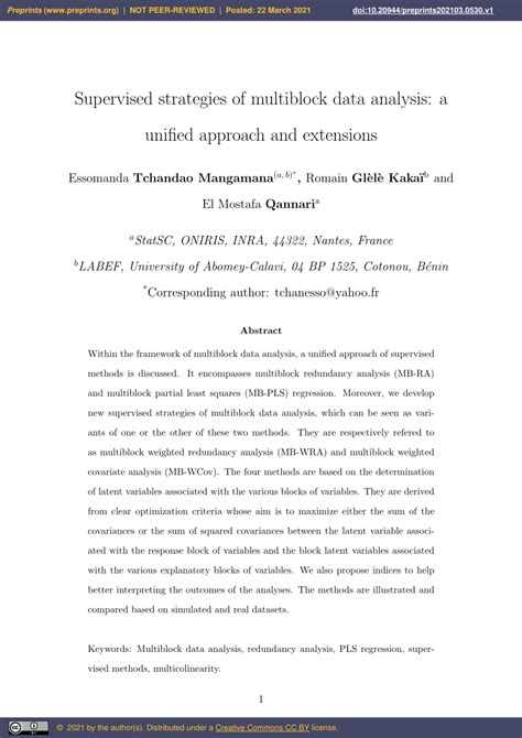 Pdf Supervised Strategies Of Multiblock Data Analysis A Unified Approach And Extension