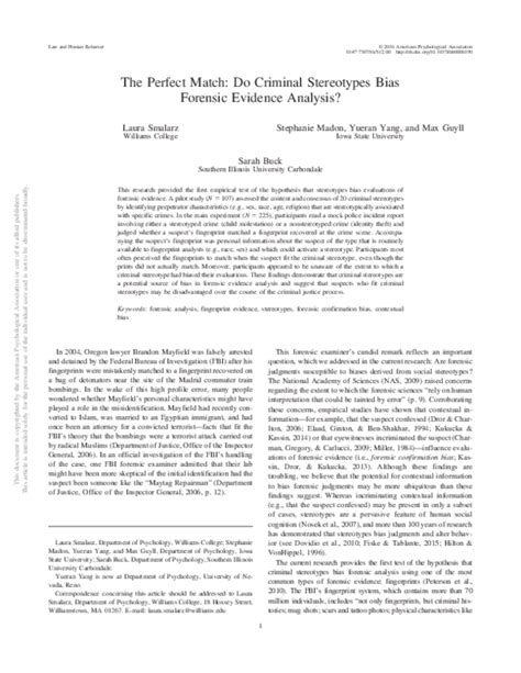Pdf The Perfect Match Do Criminal Stereotypes Bias Forensic Evidence