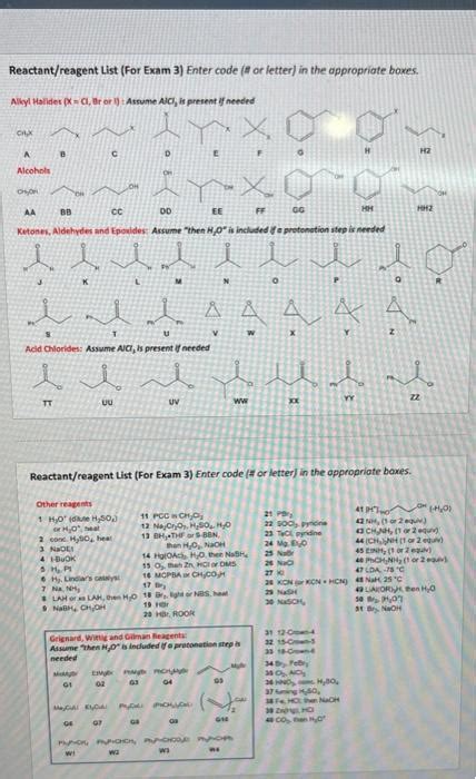 Using the reagent list \&, identify the reagents | Chegg.com