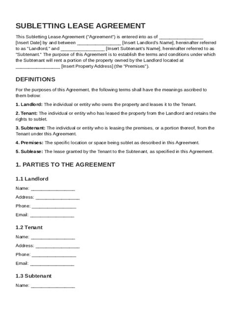 Subletting Lease Agreement Template Form Fill Out And Sign Printable