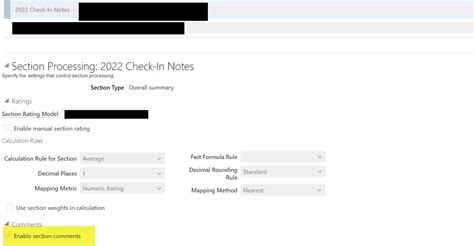 if performance template configuration says yes enable section comments