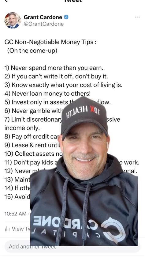Grant Cardone Grant Cardones Non Negotiable Money Tips On The Come
