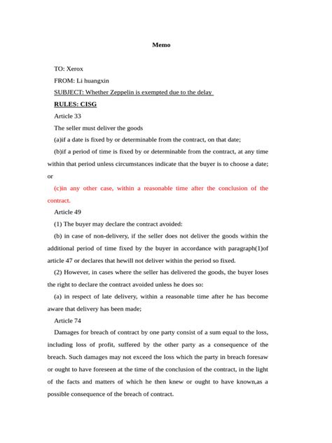 Memo Pdf Legal Liability Breach Of Contract