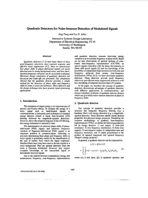 Quadratic Detectors For Noise Pdf Detector Radio Signal To Noise Ratio
