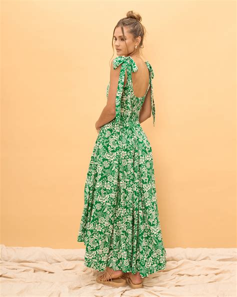 Miah Green Floral High Low Midi Dress