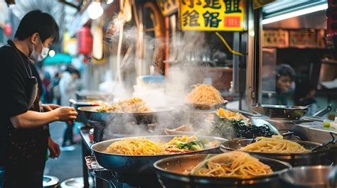 Steaming Asian Street Food Stall Offering Savory Ramen Bowls With