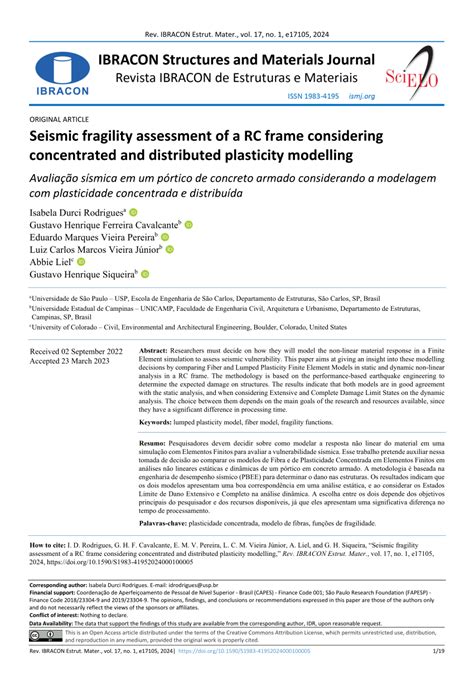 pdf seismic fragility assessment of a rc frame considering