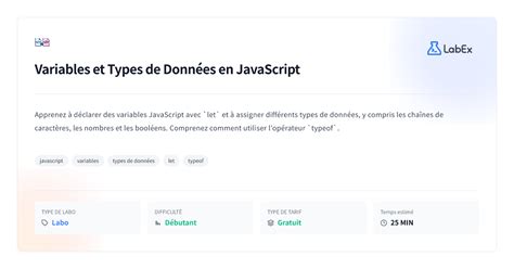 Javascript Déclarer Des Variables Et Utiliser Les Types De Données Labex