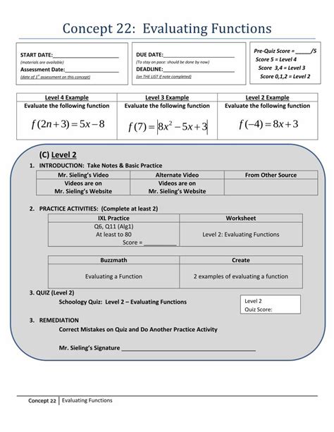 pdf concept 22 evaluating functions · quiz level 2 level 2 schoology