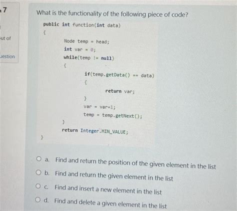 Solved At Is The Functionality Of The Following Piece Of
