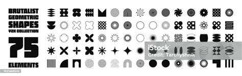브루탈리즘 기하학적 모양 기호 간단한 기본 요소 및 양식 바우하우스 복고풍 디자인 트렌디한 컨템포러리 미니멀리즘 스타일 Y2k 벡터 일러스트 레이 션 0명에 대한 스톡 벡터