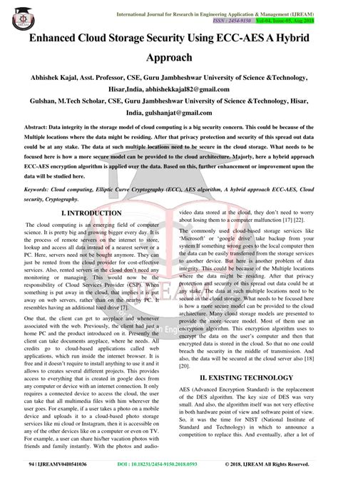 Pdf Enhanced Cloud Storage Security Using Ecc Aes A Hybrid Approach