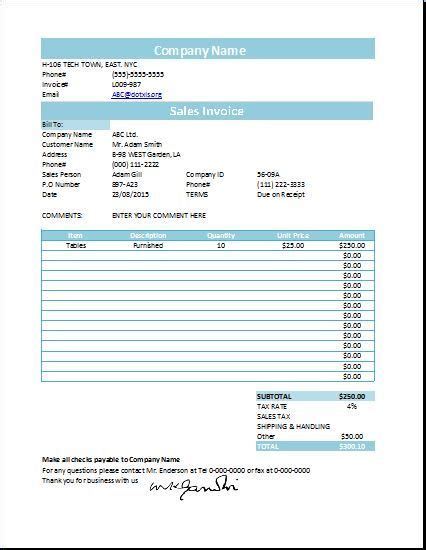 Sales Invoice Excel Format Template Excel Templates Artofit