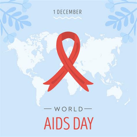 World Aids Day Card Red Awareness Ribbon Hiv And Aids Symbol Or
