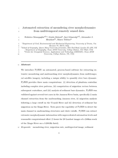 Monegaglia Automated Extraction Of Meandering River Morphodynamics From Multitemporal Remotely