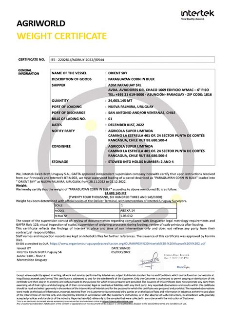 Weight Certificate Mv Orient Sky Pdf