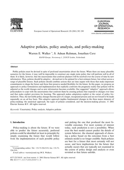Pdf Adaptive Policies Policy Analysis And Policy Making