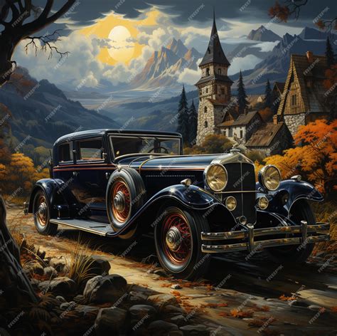 Premium Photo A Car With A Castle In The Background