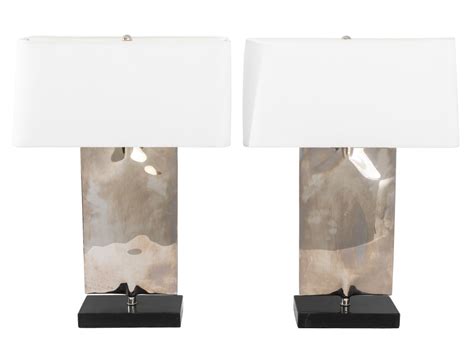 Arteriors Chrome Rectangular Table Lamps Pair Auction