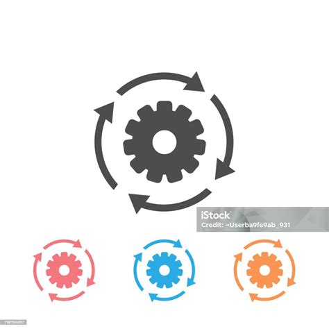 플랫 스타일로 설정된 워크플로 프로세스 아이콘입니다 흰색 격리 된 배경에 화살표 벡터 그림과 기어 톱니 바퀴 워크플로 우업 비즈니스 개념 개념에 대한 스톡 벡터 아트 및
