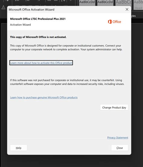 getting error this copy of microsoft office is not activated even