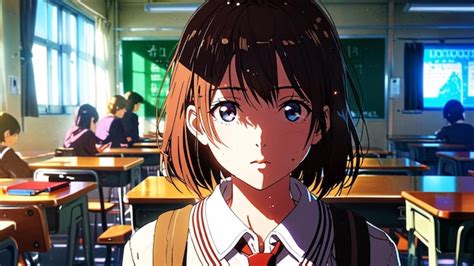 Premium Photo A Cartoon Of An Anime Girl In A School Classroom