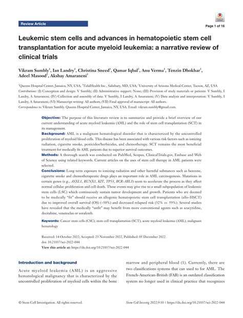 Pdf Leukemic Stem Cells And Advances In Hematopoietic Stem Cell