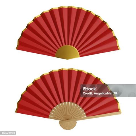 고립된 중국 팬 3d 빨간색과 금색 접는 팬 중국 설날 팬 현실적인 그림 음력설에 대한 스톡 벡터 아트 및 기타 이미지 음력설 3차원 형태 접이식 부채 Istock