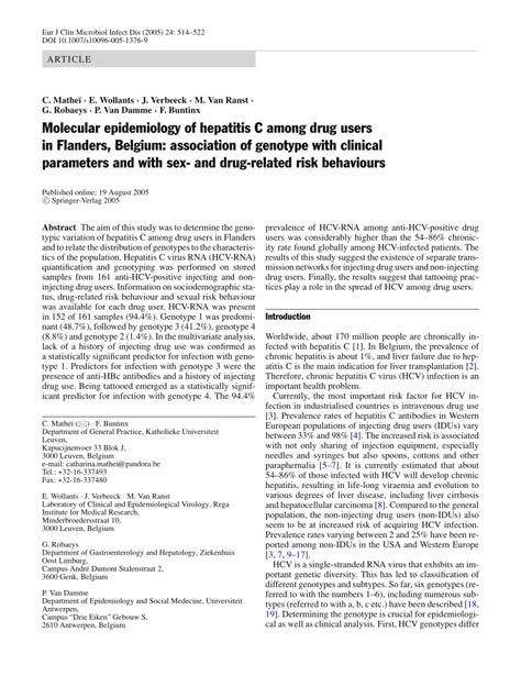 Pdf Molecular Epidemiology Of Hepatitis C Among Drug Users In