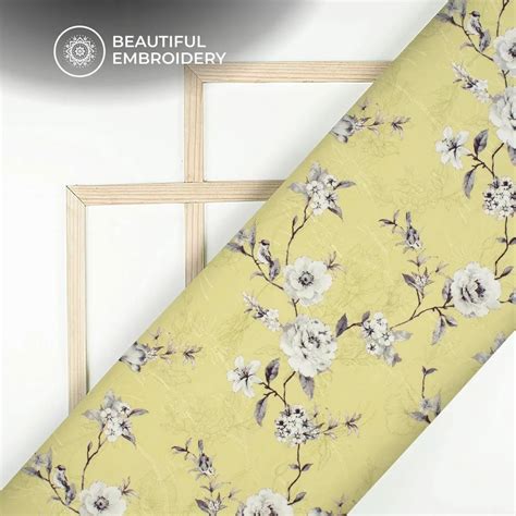 Polyester Exclusive Floral Digital Print Premium Embroidery Butter