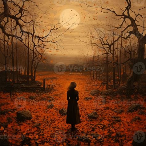 Autumn Night Autumn Man Or Person And Moon High Quality Ai Generated